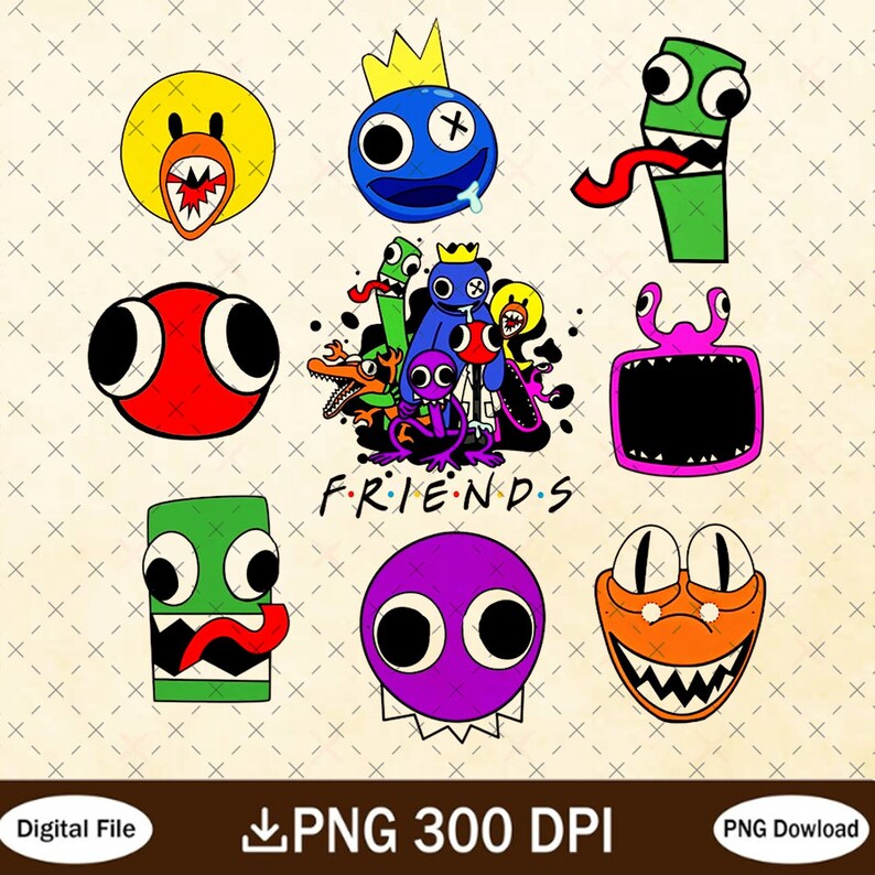Rainbow Friends PNG Bundles, Gamer Rainbow Friends Design, Rainbow ...