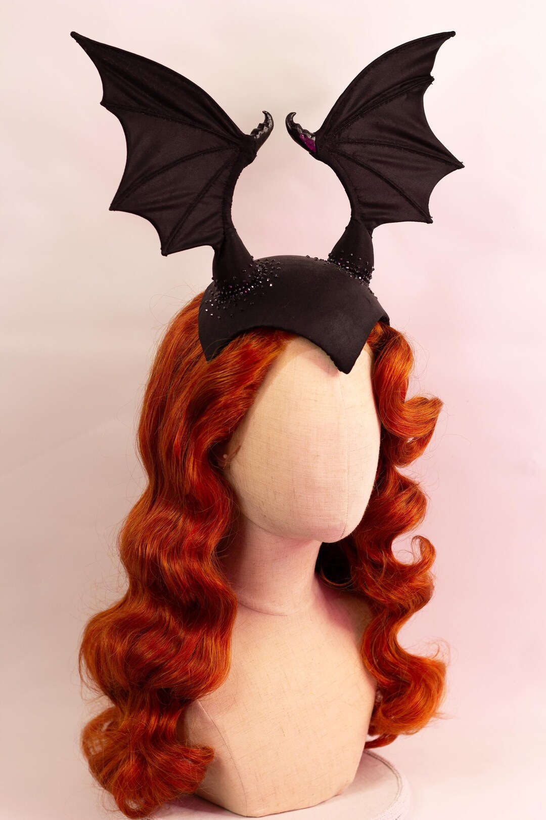 Bat Wing Headpiece Wet Look Rhinstones Vintage Inspired Spooky Costume ...
