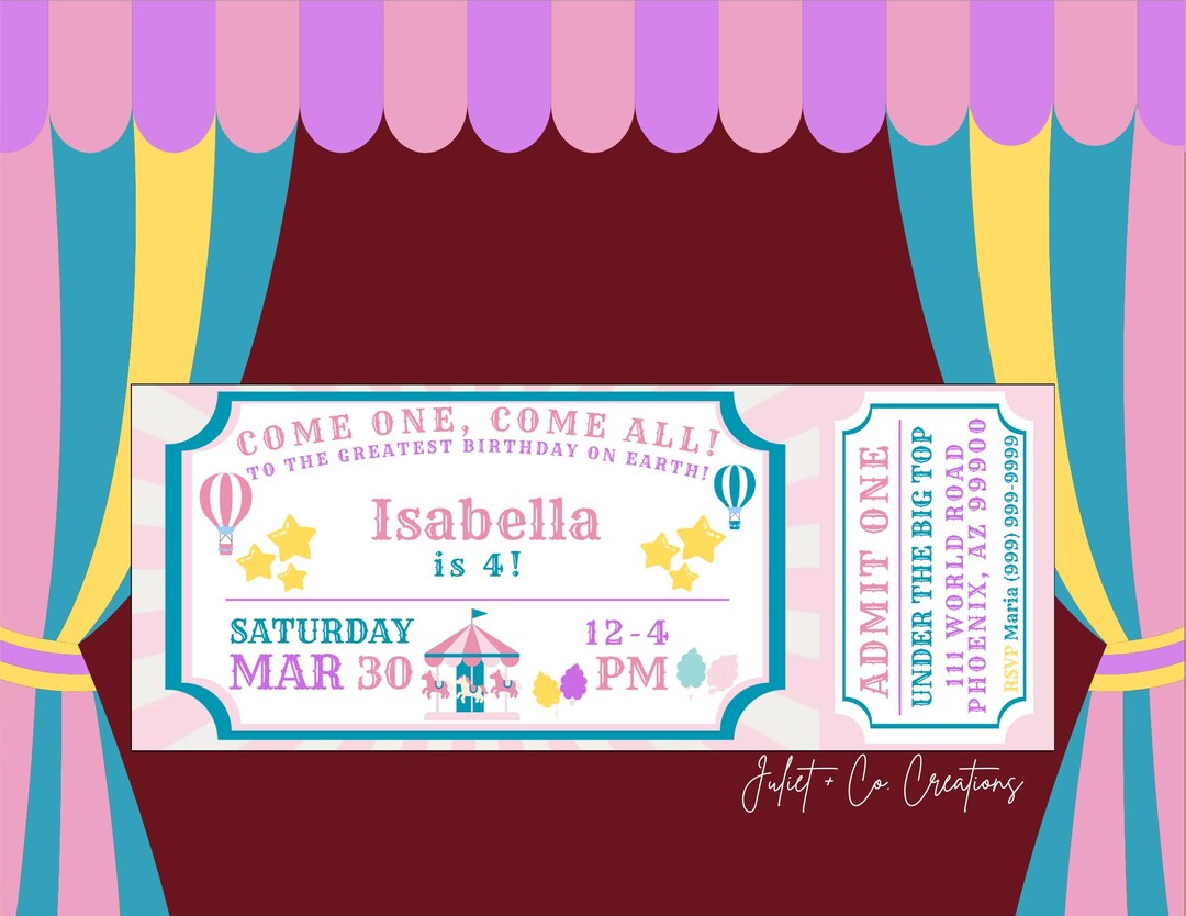 Carnival Birthday | Carnival Ticket Invitation - Etsy