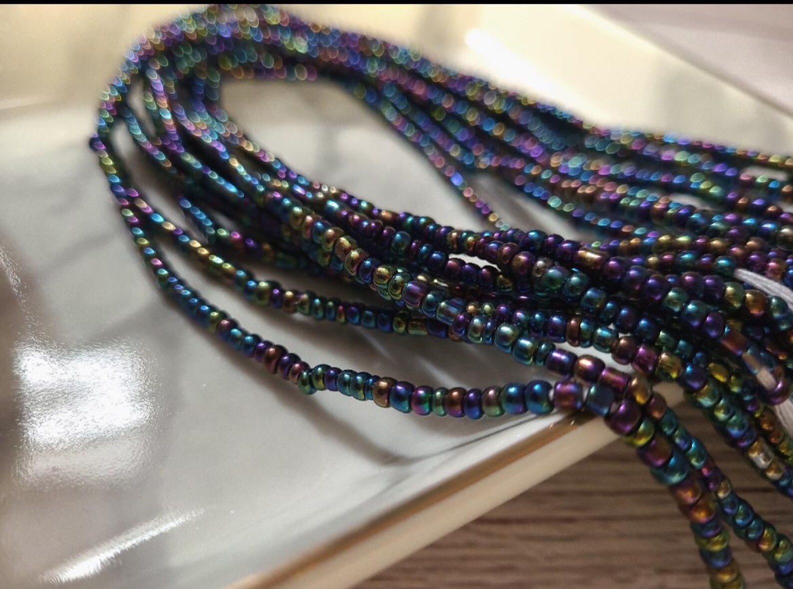 Nebula Ab Purple Blue Handmade Waist Bead Tie on 3mm Belly Bead ...