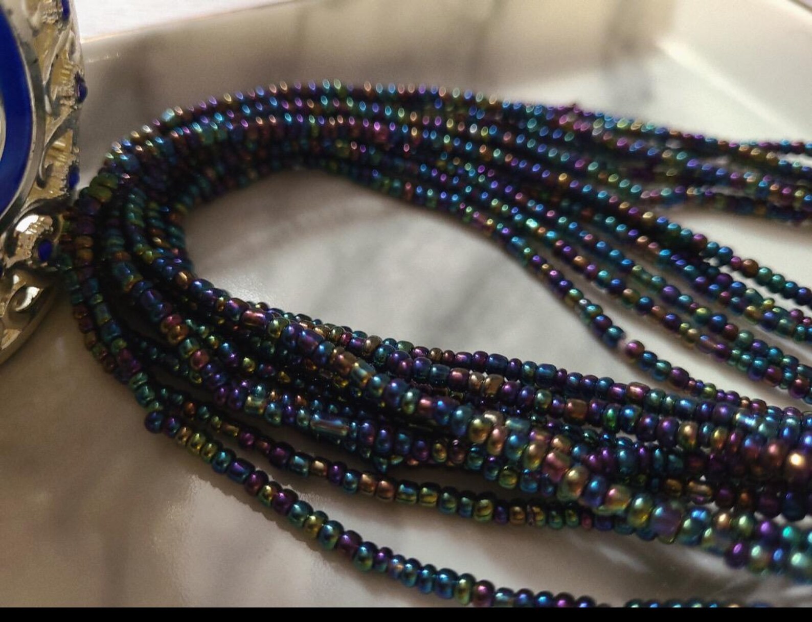 Nebula Ab Purple Blue Handmade Waist Bead Tie on 3mm Belly Bead ...