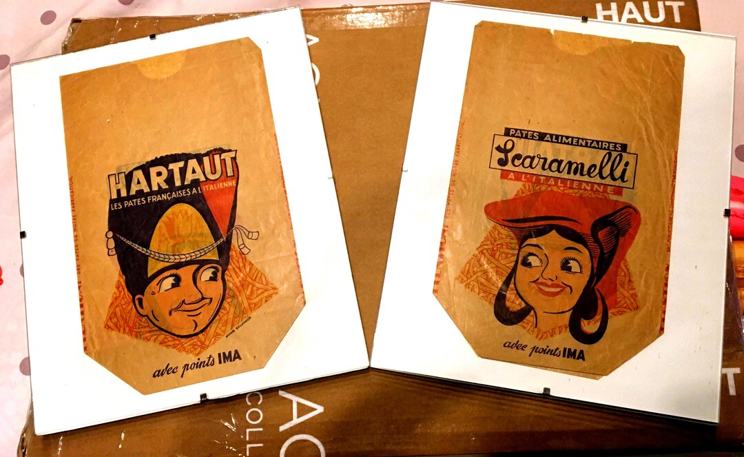 2 Genuine Craft Paper Packets French Advertising Pasta in Glass Frame ...