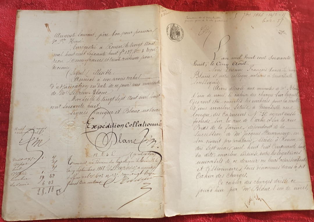 Antique French Notarial Deed 1868 – Marseille Rouen Property ...