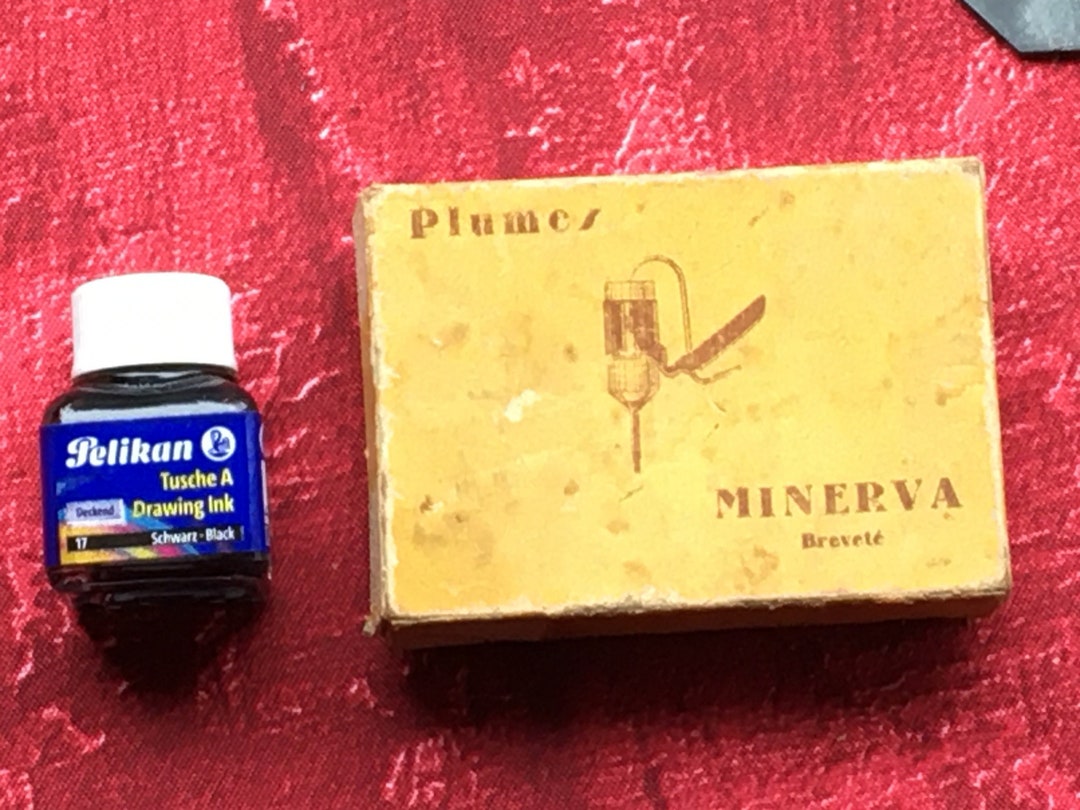 Box of 9 Minerva Nibs Mini Pelikan Indian Ink Bottle-quill Nibs ...