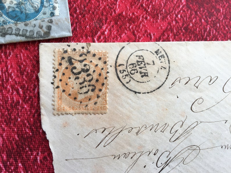 1850 France 5 Letters Blue Envelope Cérès Stamp Cancellation: Stamp ...