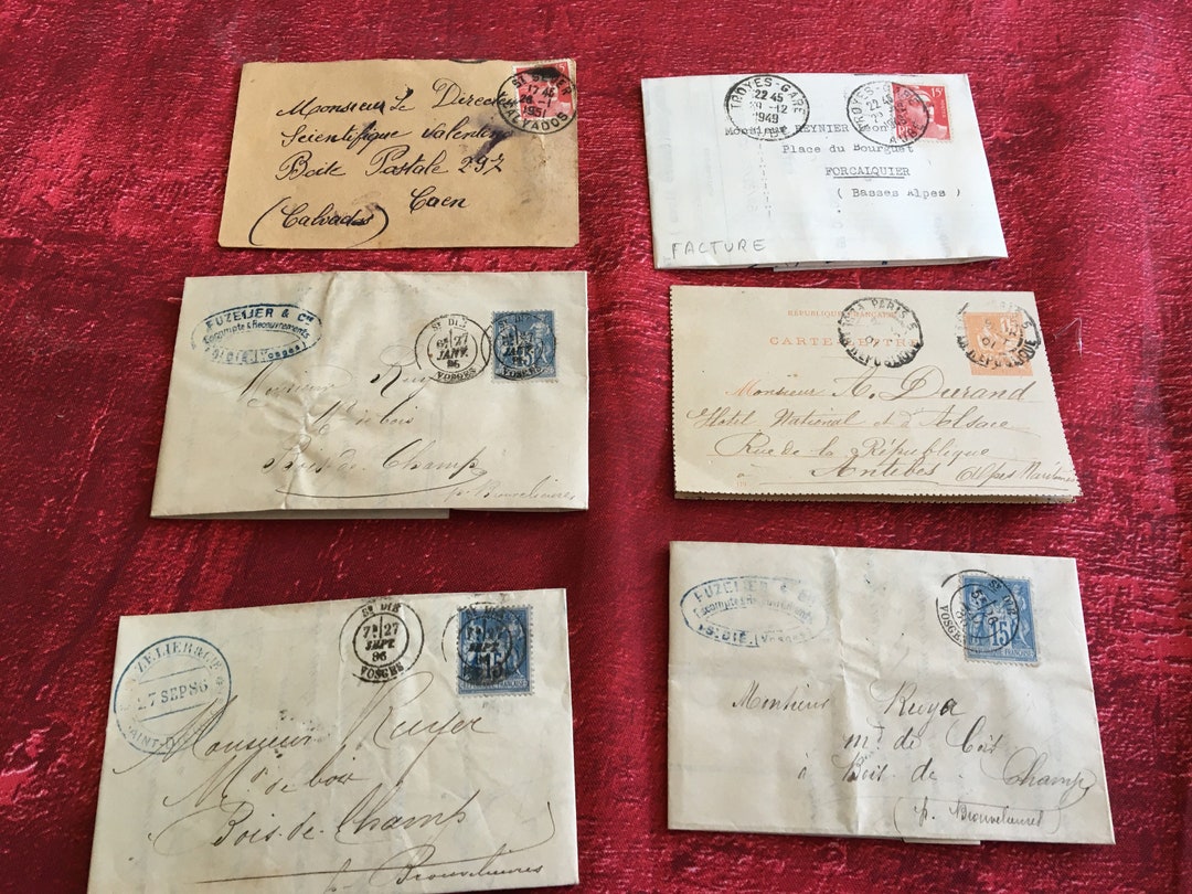 Antique French Folded Letters (1850 - 70s), Set of 5 With Post Stamps ...