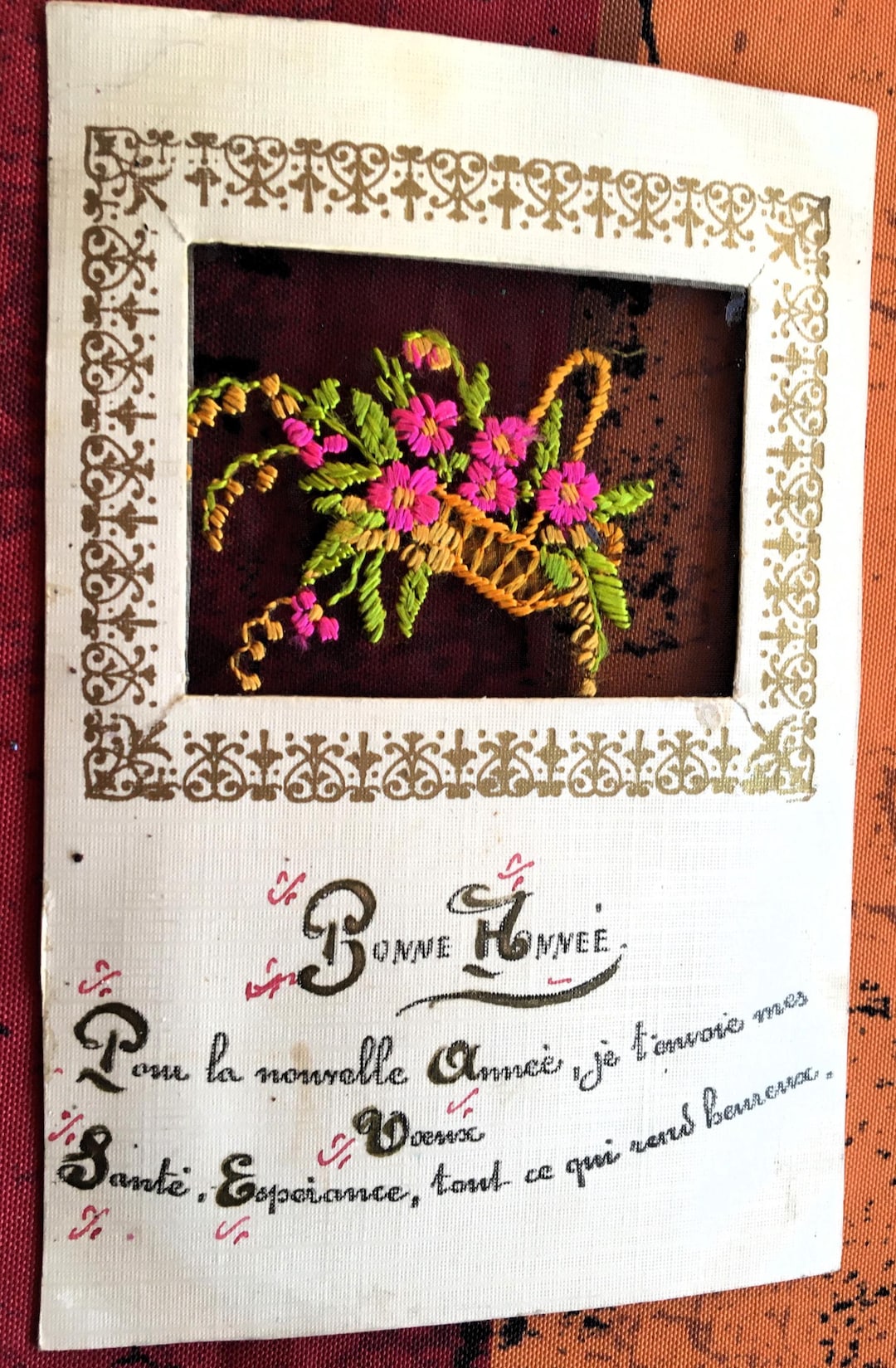 Postcard -hand-embroidered Postcard Happy New Year Fantasy Theme--rare ...