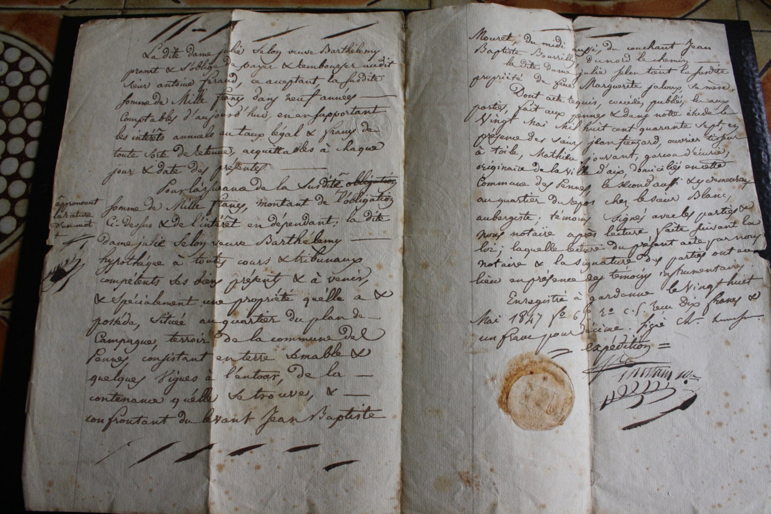 Register 1843 French Old Paper Handwriten Letter Acte Royal SEPTEMES ...