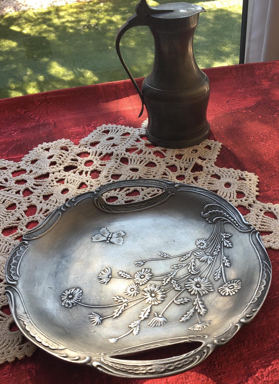 Vintage Plate With Flowers and in 92% Pure Véritable Pewter With French ...