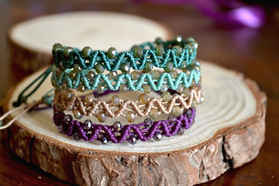 Macrame Bracelets - Stacking Bracelet - Crystal Bracelet - Adjust ...