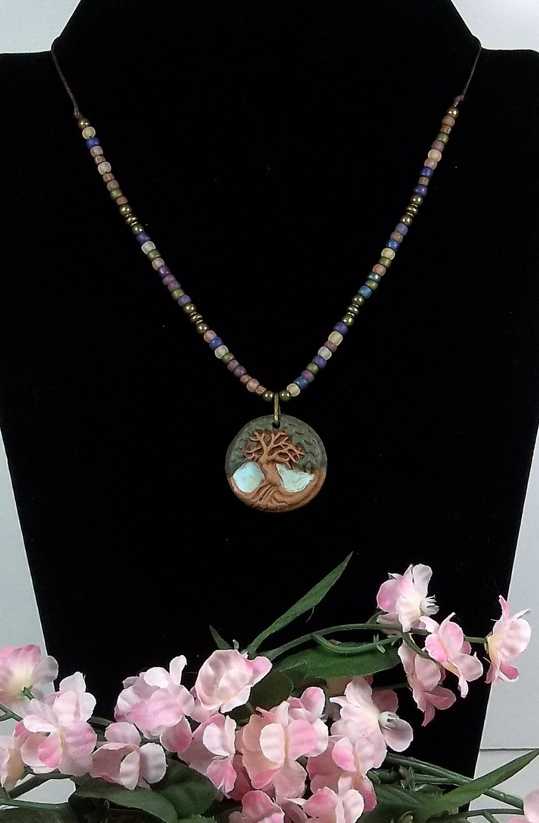 Handmade Tree of Life Polymer Clay & Glass Beaded Necklace - Etsy