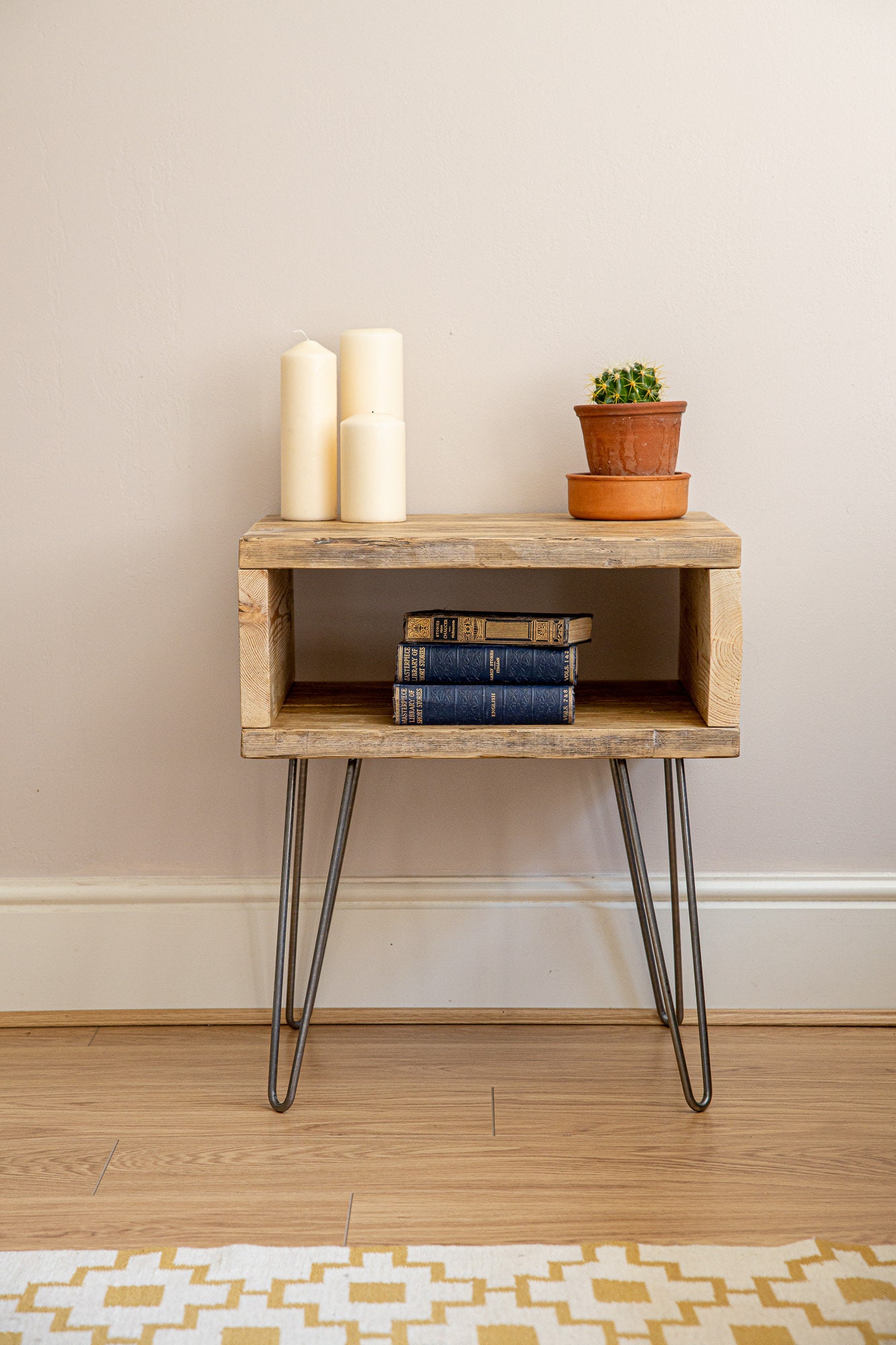 Reclaimed Wood Hairpin Leg Side Table. Rustic Bedside Tables - Etsy UK