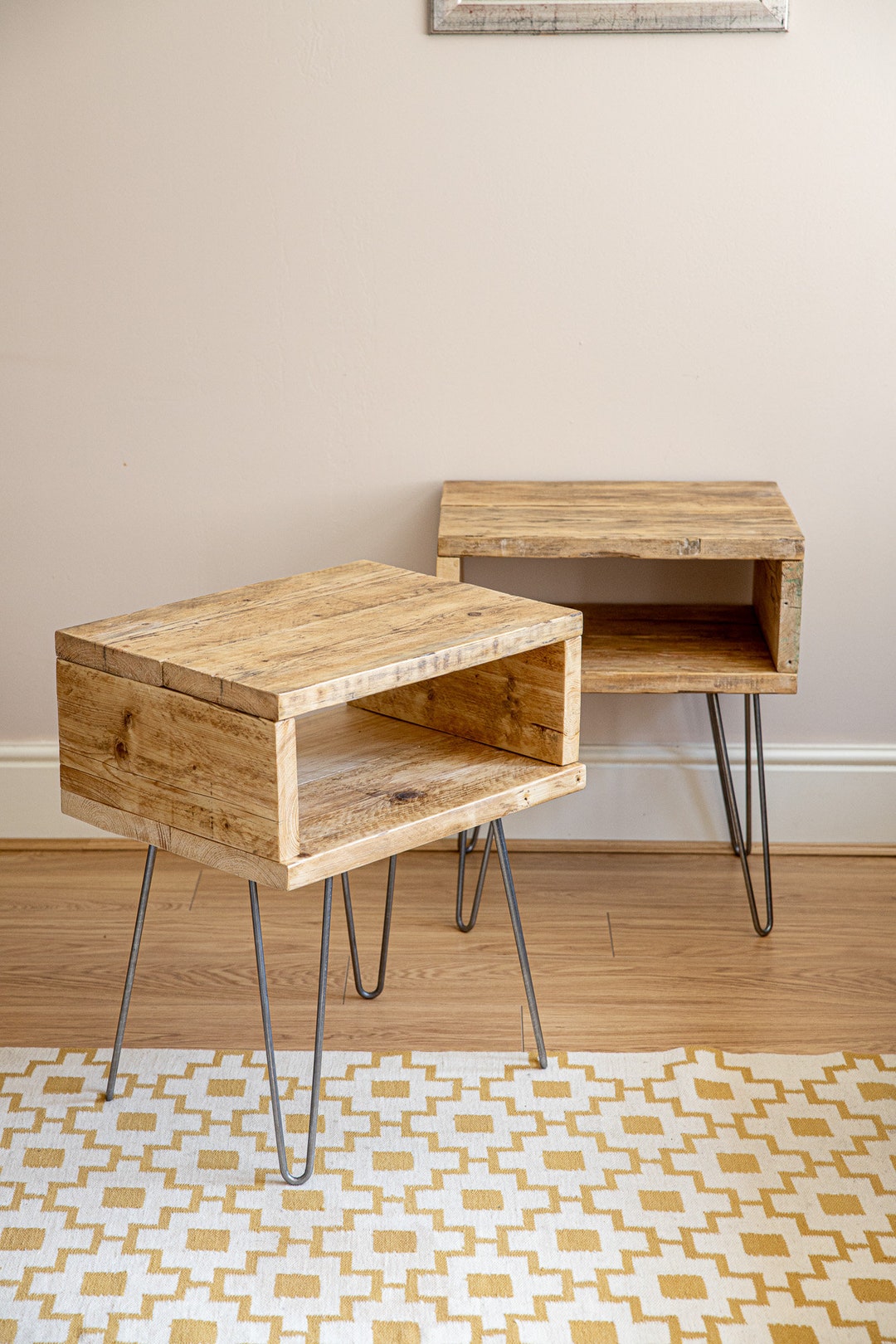 Reclaimed Wood Hairpin Leg Side Table. Rustic Bedside Tables - Etsy UK