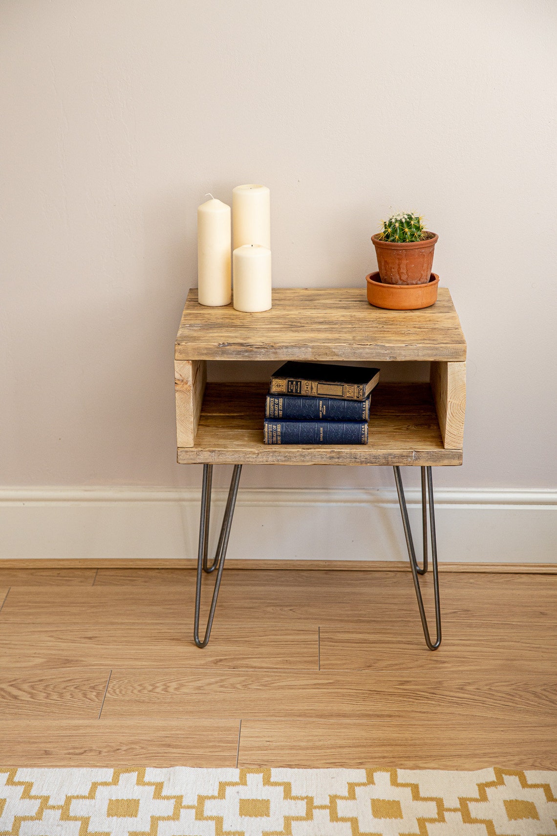 Reclaimed Wood Hairpin Leg Side Table. Rustic Bedside Tables - Etsy UK