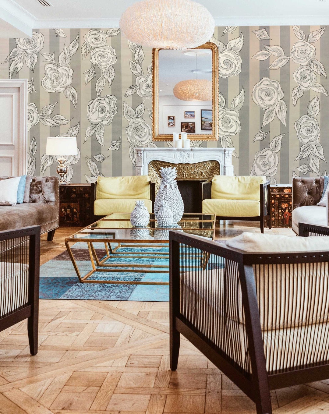 Nantucket Roses Hand-painted Wallpaper - Etsy