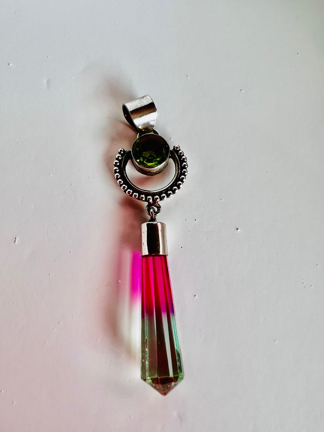 Watermelon Crystal Pendant Set in Silver - Etsy