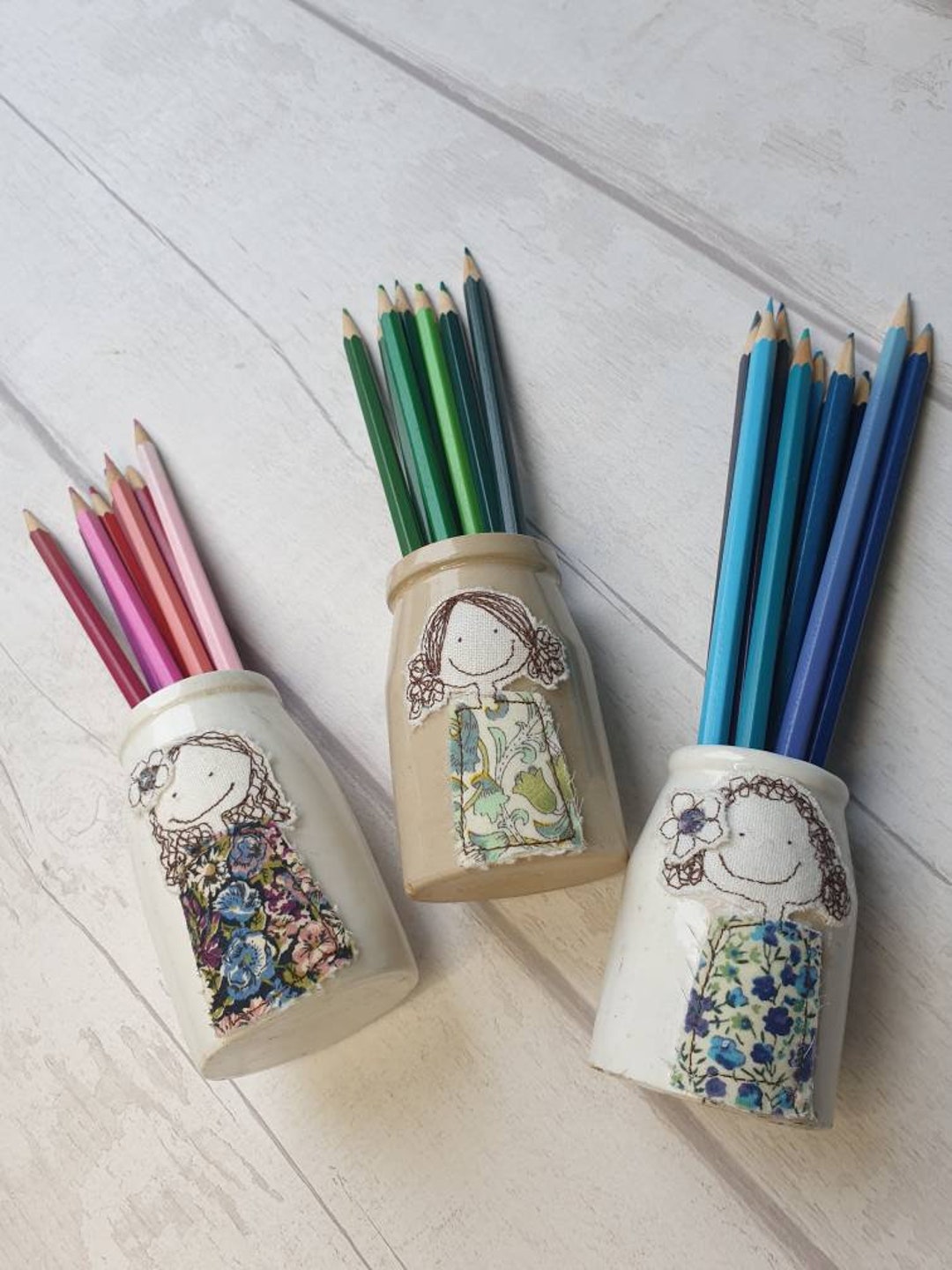 Pencil Pots / Make up Storage / Pots of Love by Justsosara - Etsy