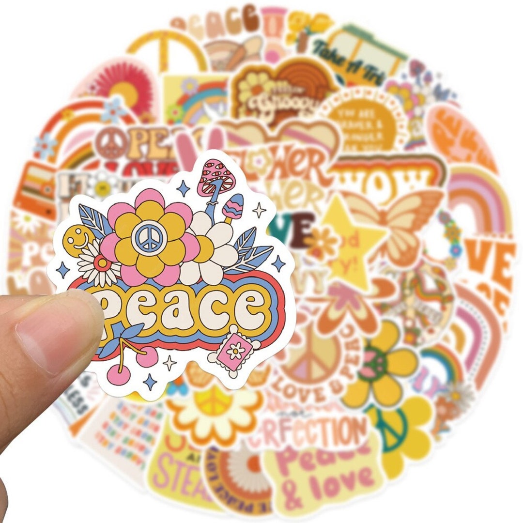 25/50 Hippy Vinyl Stickers 70s Boho World Peace Retro - Etsy