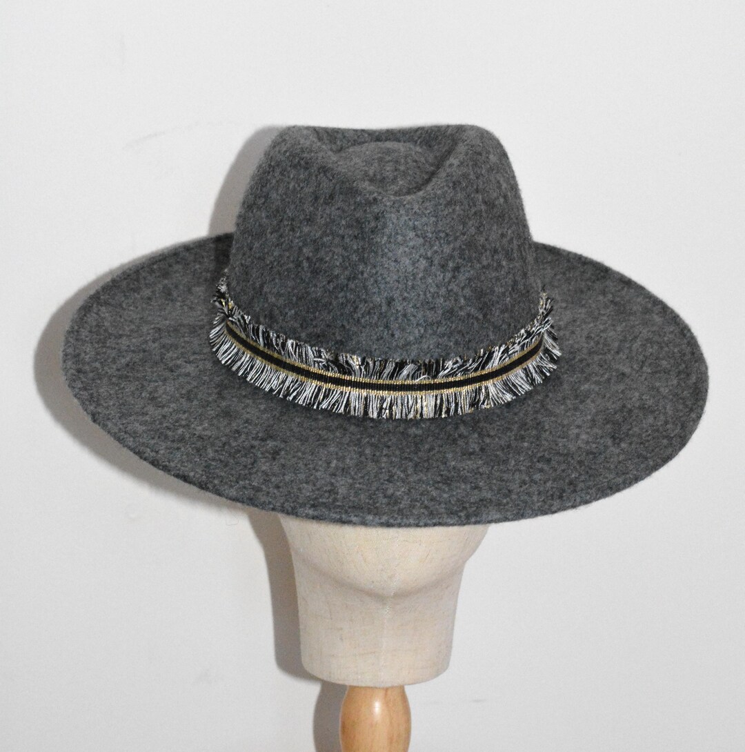 Grey Mix Felt Trilby With Black White Gold Trim - Etsy