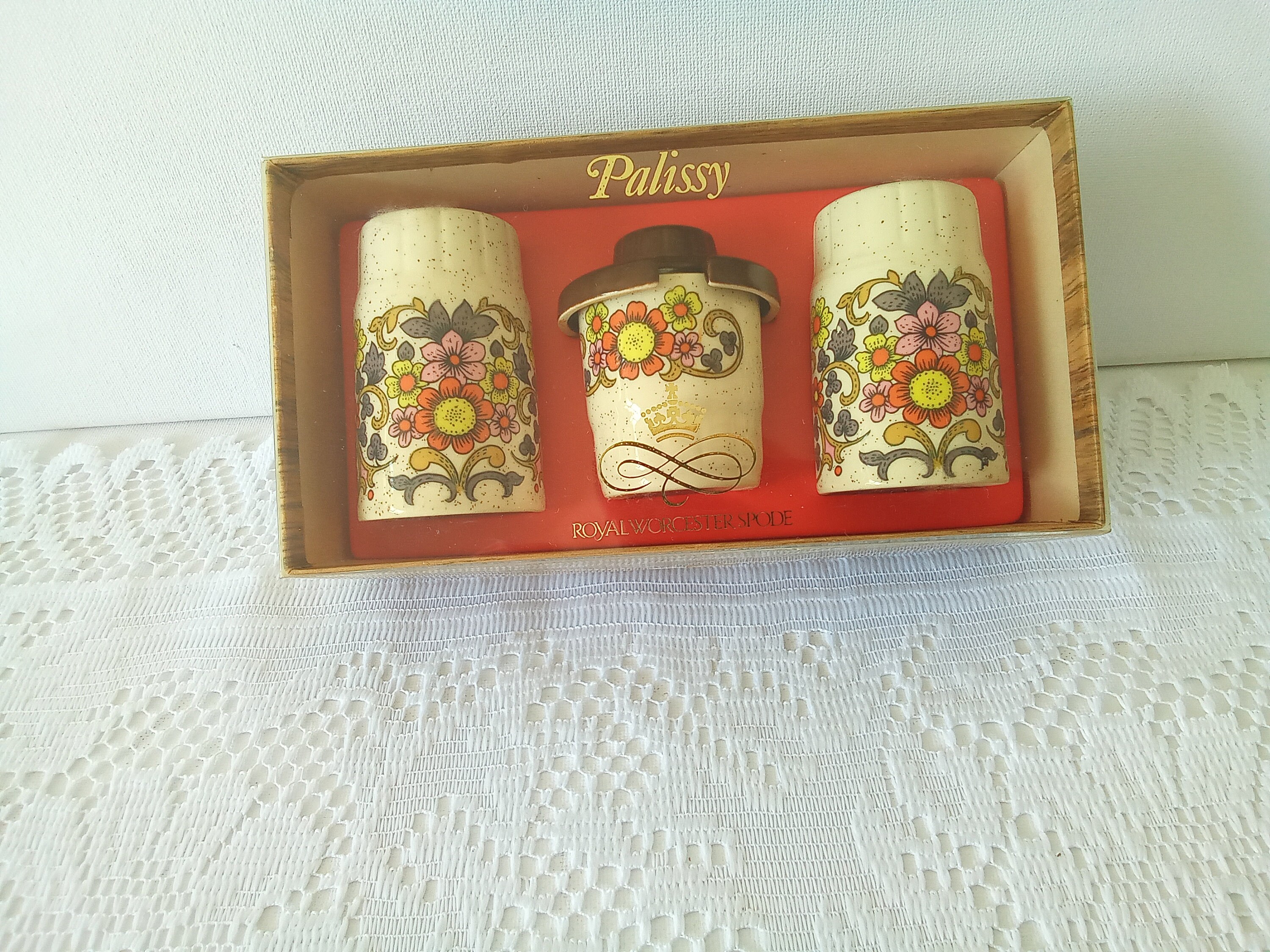 Retro Palissy Condiment Set 3 X Piece Royal Worcester Salt Pepper ...