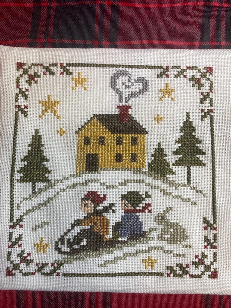 Winter Sledding Scene Cross Stitch Pattern, Country Series (PDF) - Etsy