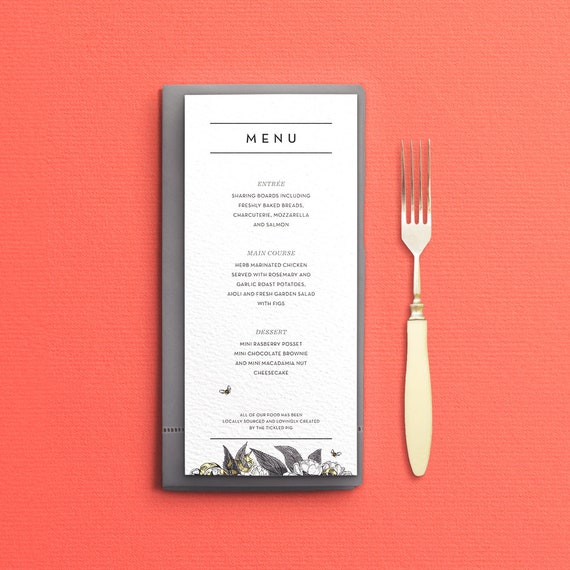 Modern Botanical Bookplate Design / Printable Wedding Menu | Etsy