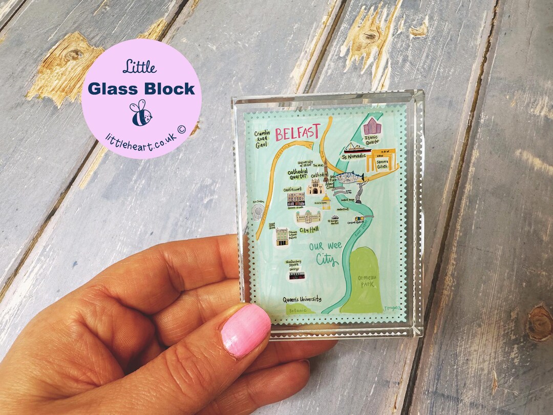 Belfast Northern Ireland Map Little Glass Crystal Block Keepsake ...