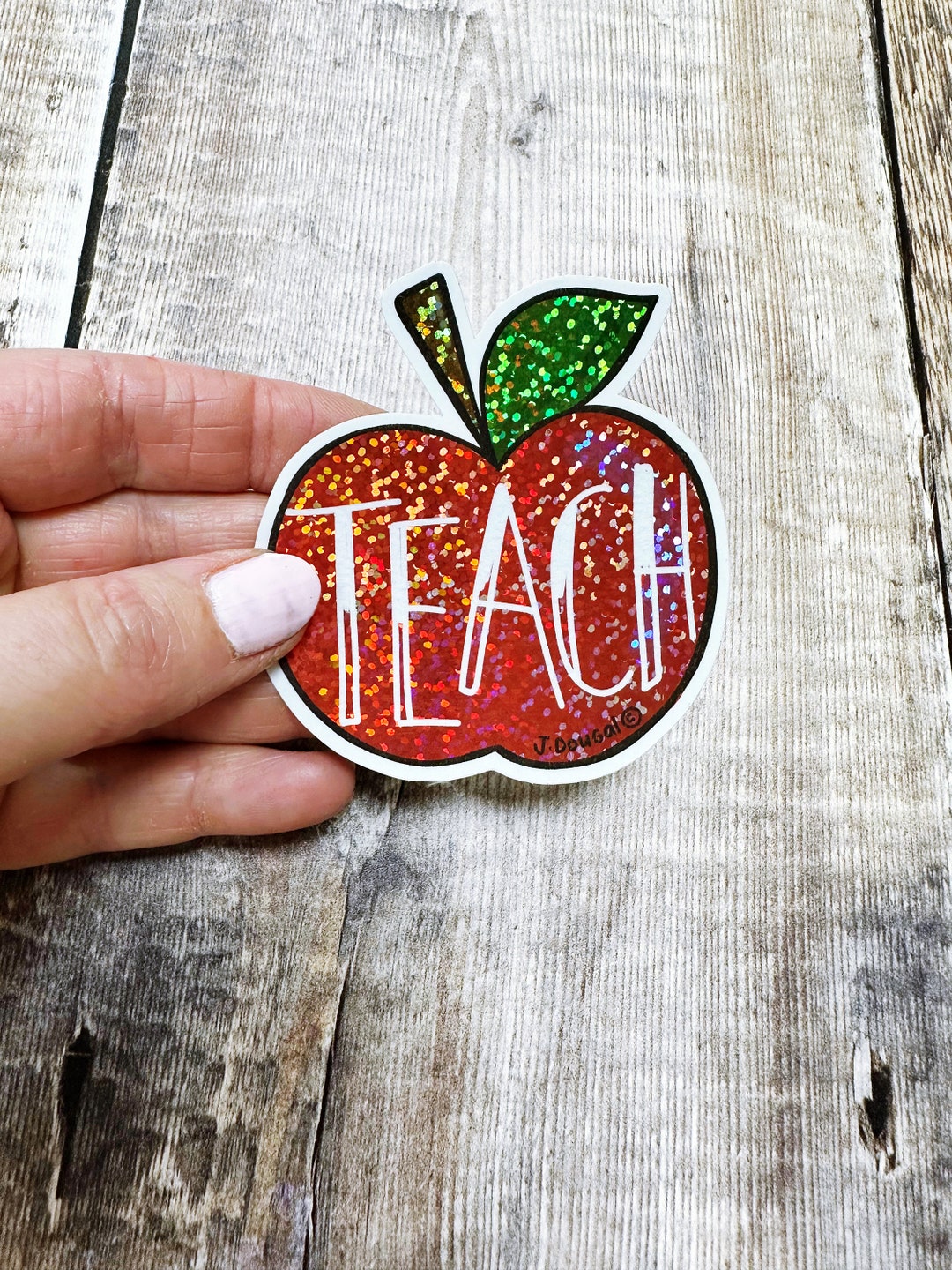 Teach Apple Glittery Cute Shiny Die Cut Shiny Vinyl Sticker - Etsy