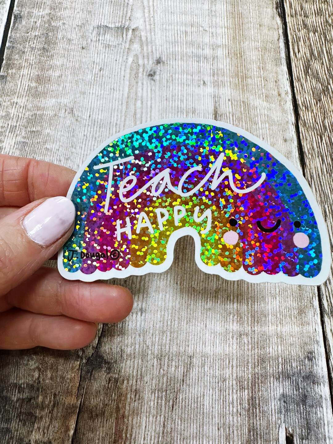 Teach Happy Cute Glitter Rainbow Shiny Die Cut Shiny Vinyl Sticker - Etsy