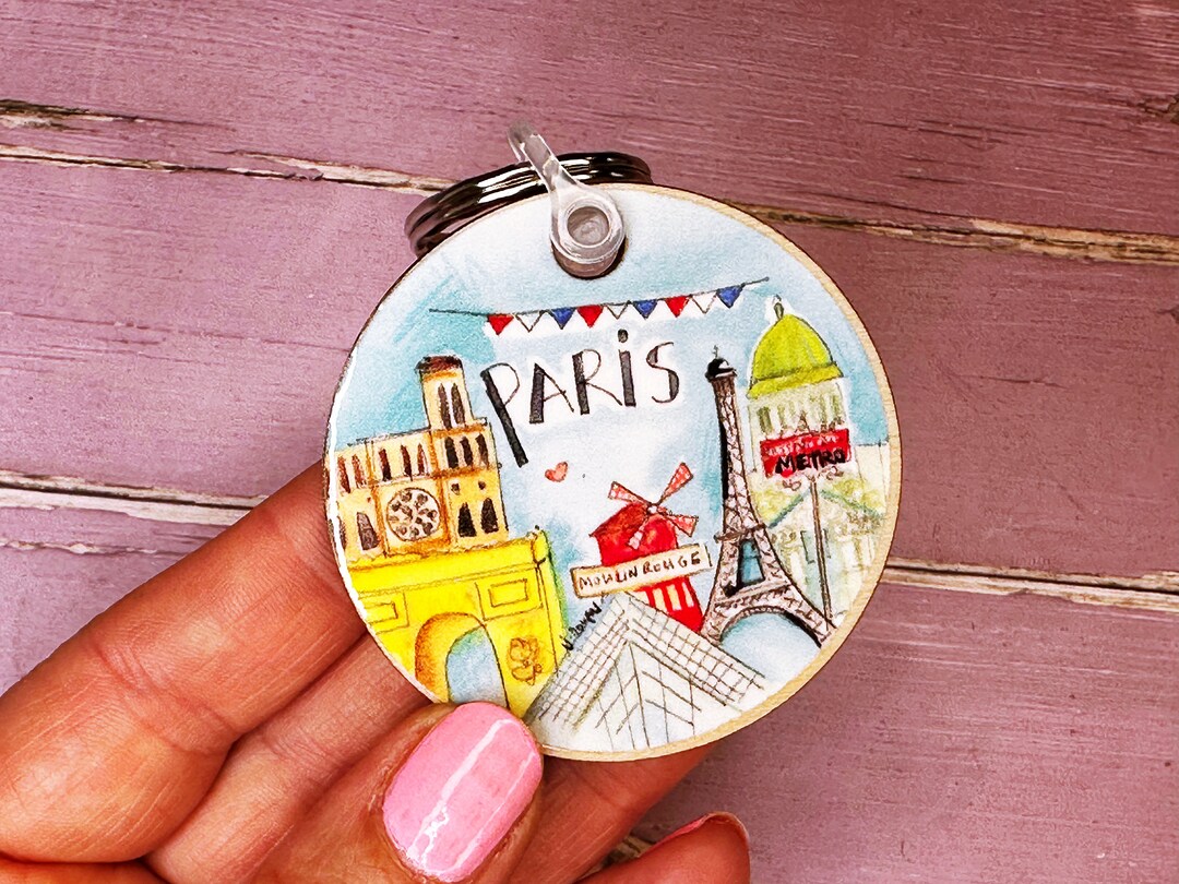 Paris France Travel Keepsake Wooden Printed Key Ring - Etsy