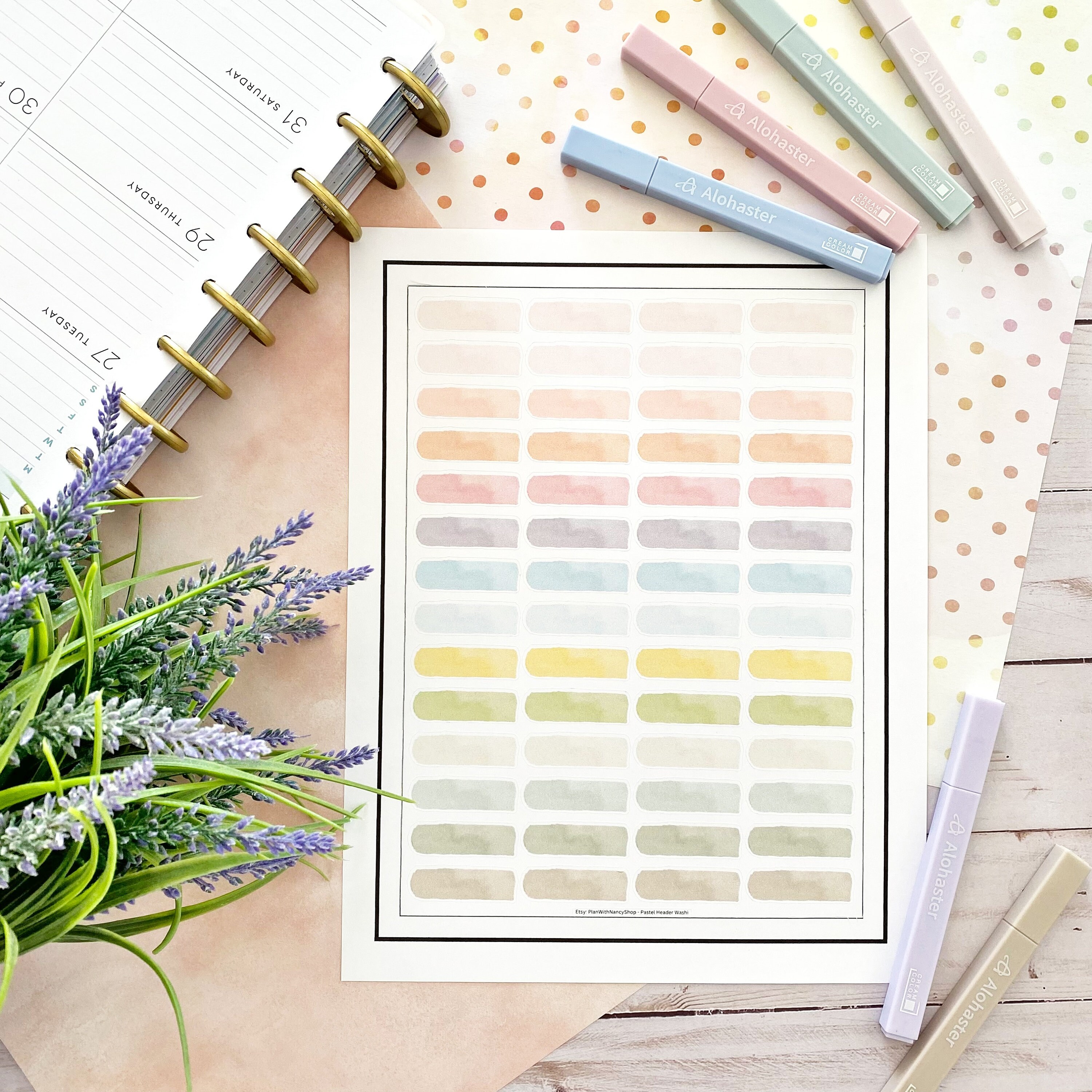 Printable Blank Watercolor Functional Washi Strip Stickers - Etsy