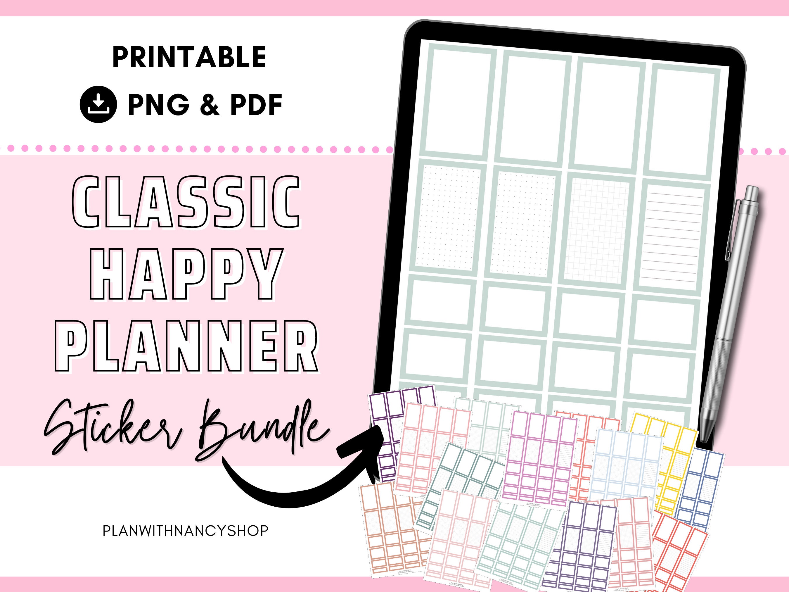 Colorful Planner Sticker Boxes for Classic Happy Planner, Printable ...