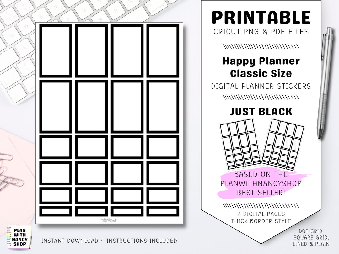 Black Classic HP Printable Planner Box Stickers Happy Planner - Etsy