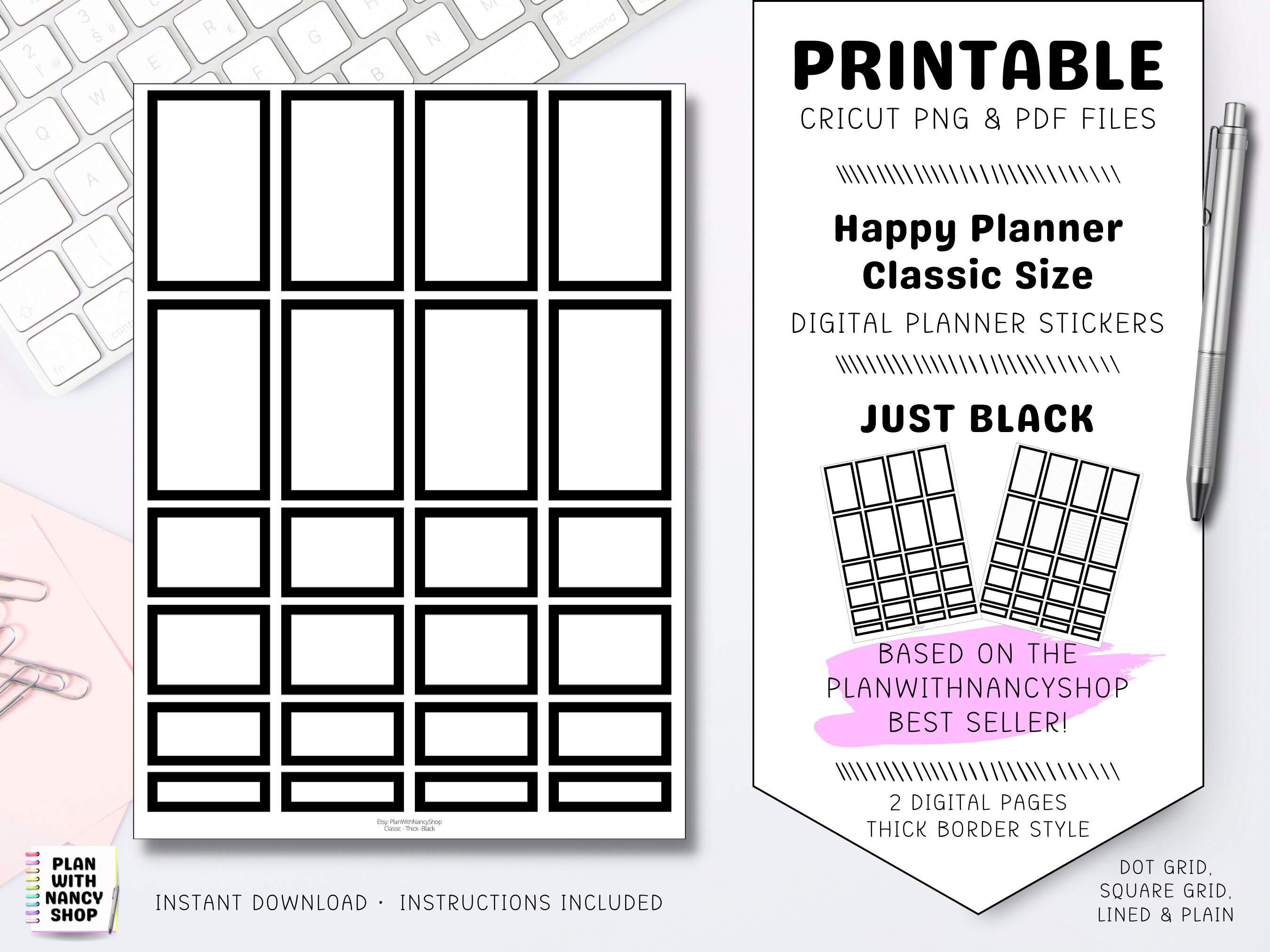 Black Classic HP Printable Planner Box Stickers Happy Planner - Etsy
