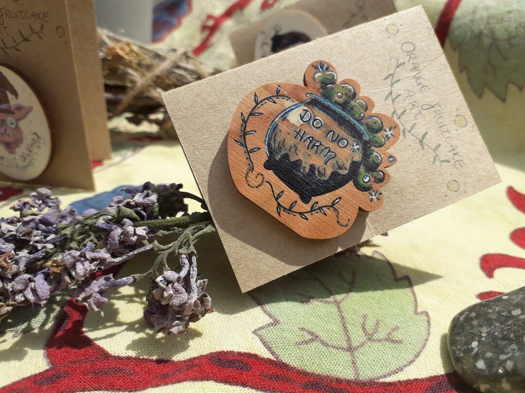 Do No Harm Witches Cauldron Wooden Pin Badge - Etsy
