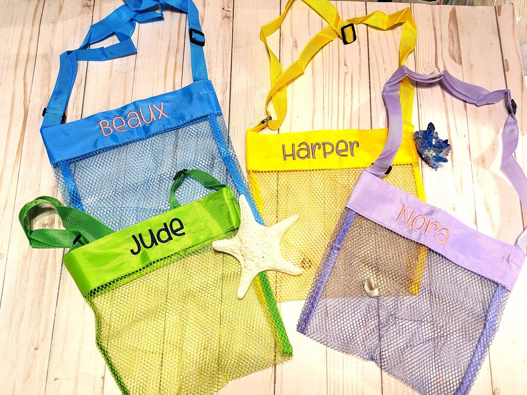Personalized Shell Bags for the Beach! Embroidered Nylon Net Holiday ...