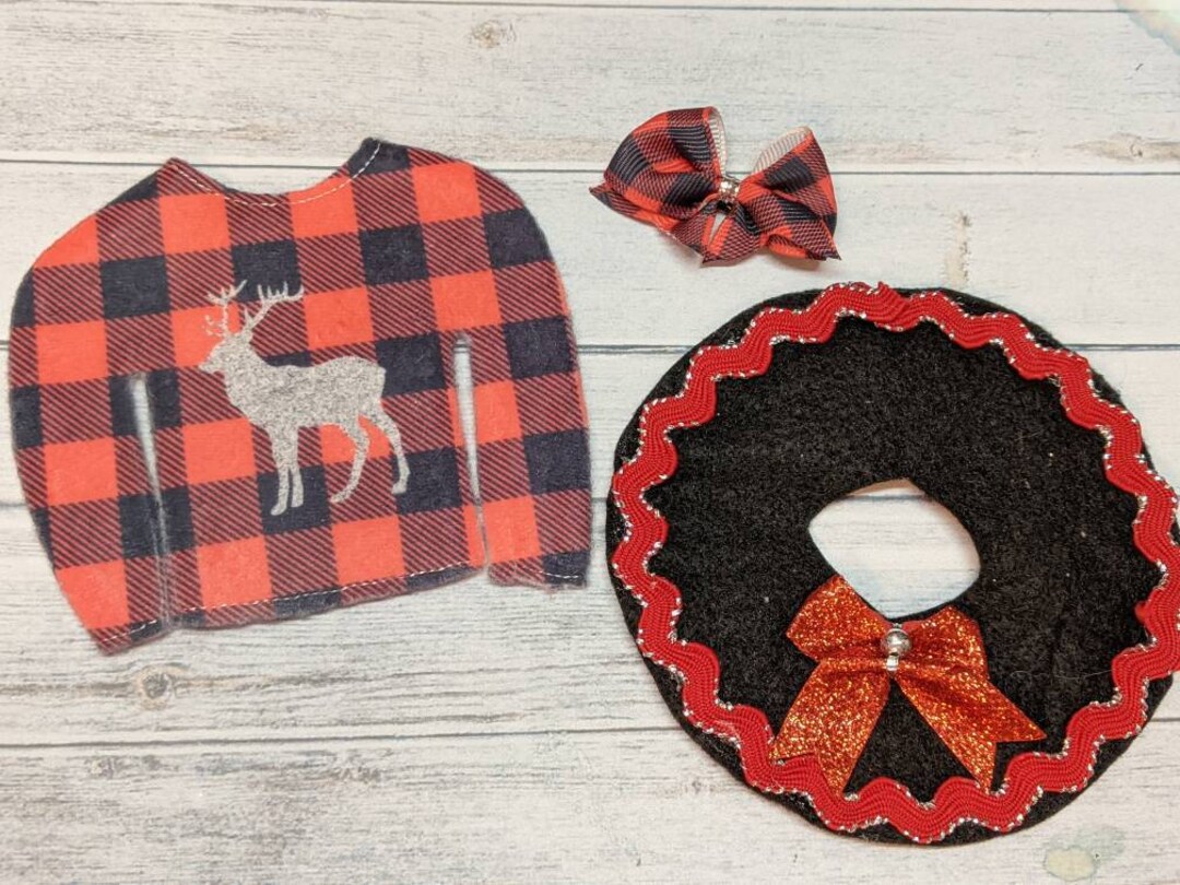 Red Buffalo Plaid Elf-sized Set, Sweater Skirt for Doll, Girl Costume ...