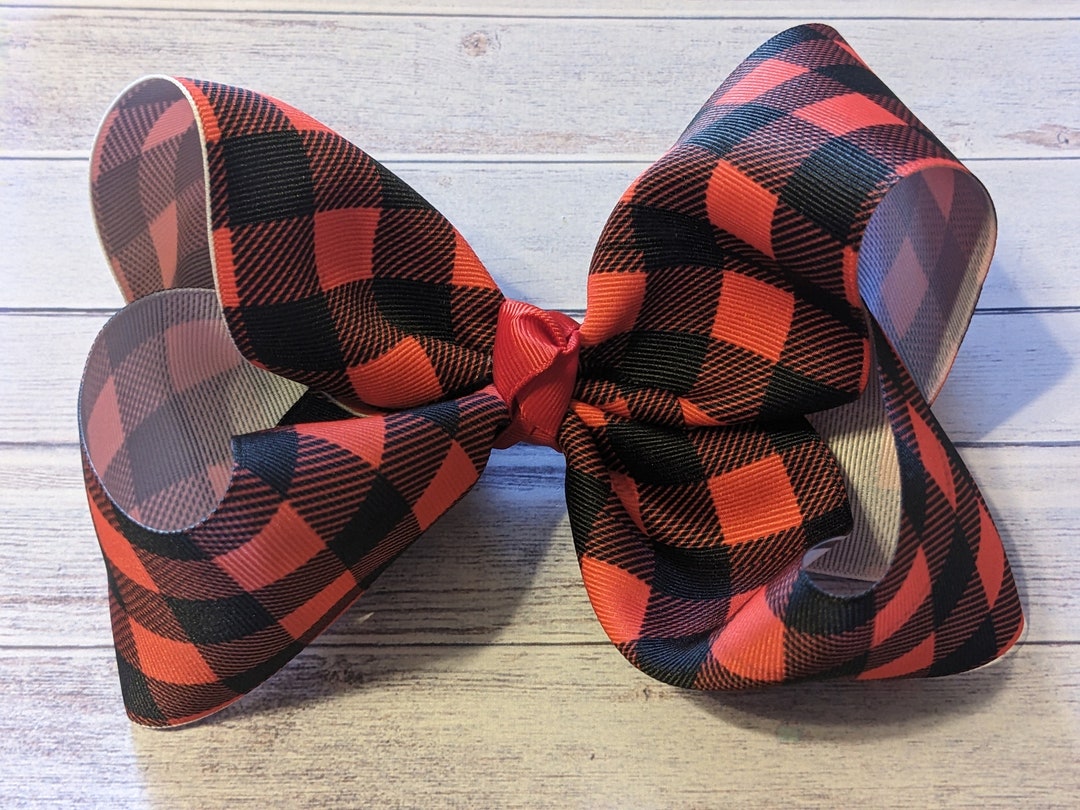Big Red Black Buffalo Plaid Bow, Large Floppy Hair Bow, Accessory for Your Little Girl. Cute ...