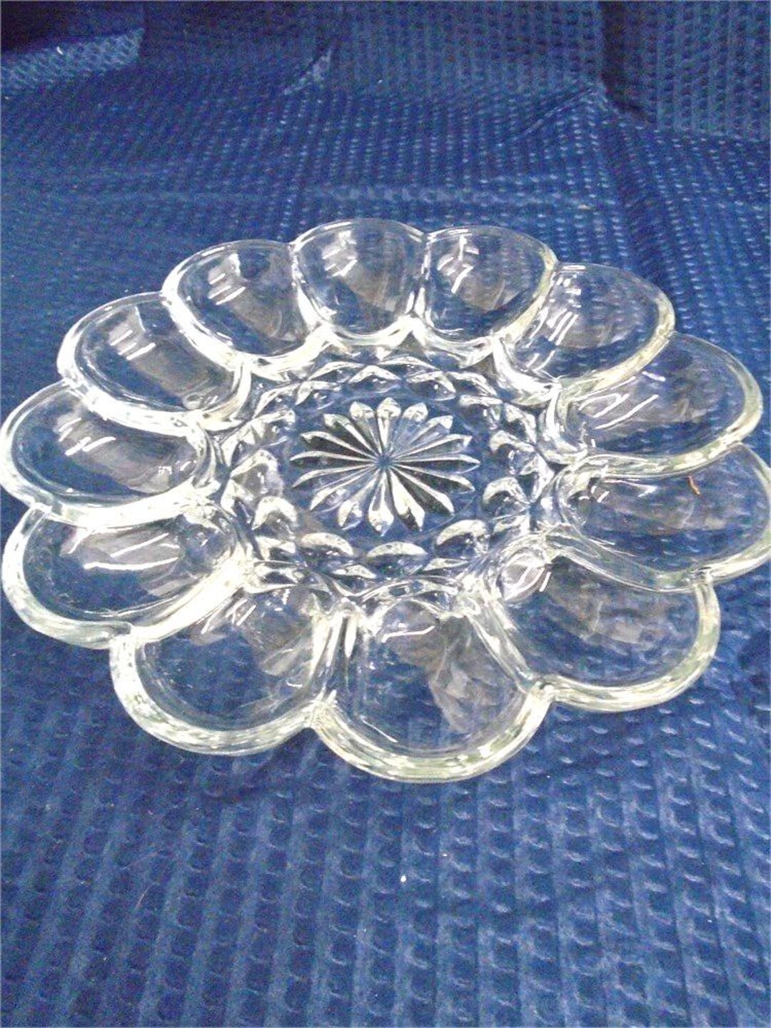 Vintage Anchor Hocking Glass Egg Plate Holder Lead Crystal 10"-holds 12 ...