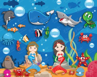 Underwater Clipart Under the Sea Animals Cute Sea Creatures - Etsy