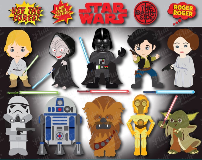 STAR WARS Digital Clipart Darth Vader Luke Skywalker Han - Etsy