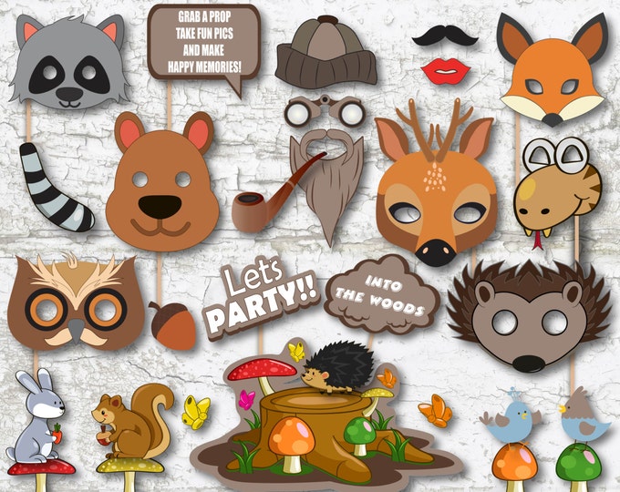 WOODLAND ANIMALS Photo Booth Masks and Party Props Printable - Etsy