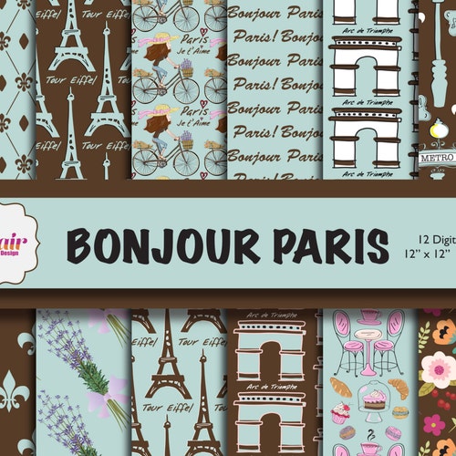 PARISIAN Digital Paper Jpg Svg Black and White Paris Pattern | Etsy