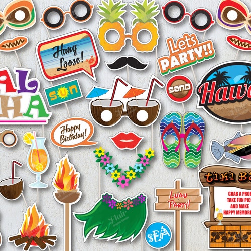HAWAIIAN LUAU Photo Booth Masks Hula Party Pool Party - Etsy
