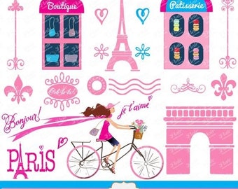 Cute Hand Drawn Digital Paris Clipart Set Eiffel Tower Clip | Etsy