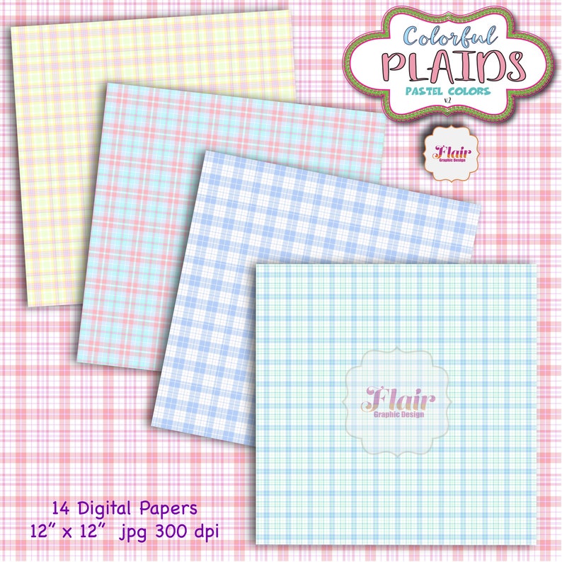 PASTEL PLAIDS Digital Paper Spring Colors Easter Colors - Etsy