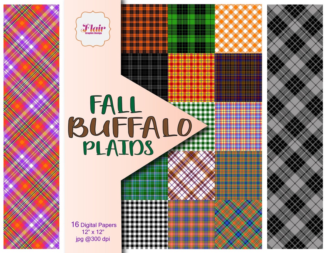 Fall Buffalo Plaids Digital Paper, Autumn Colors, Halloween, Holidays ...