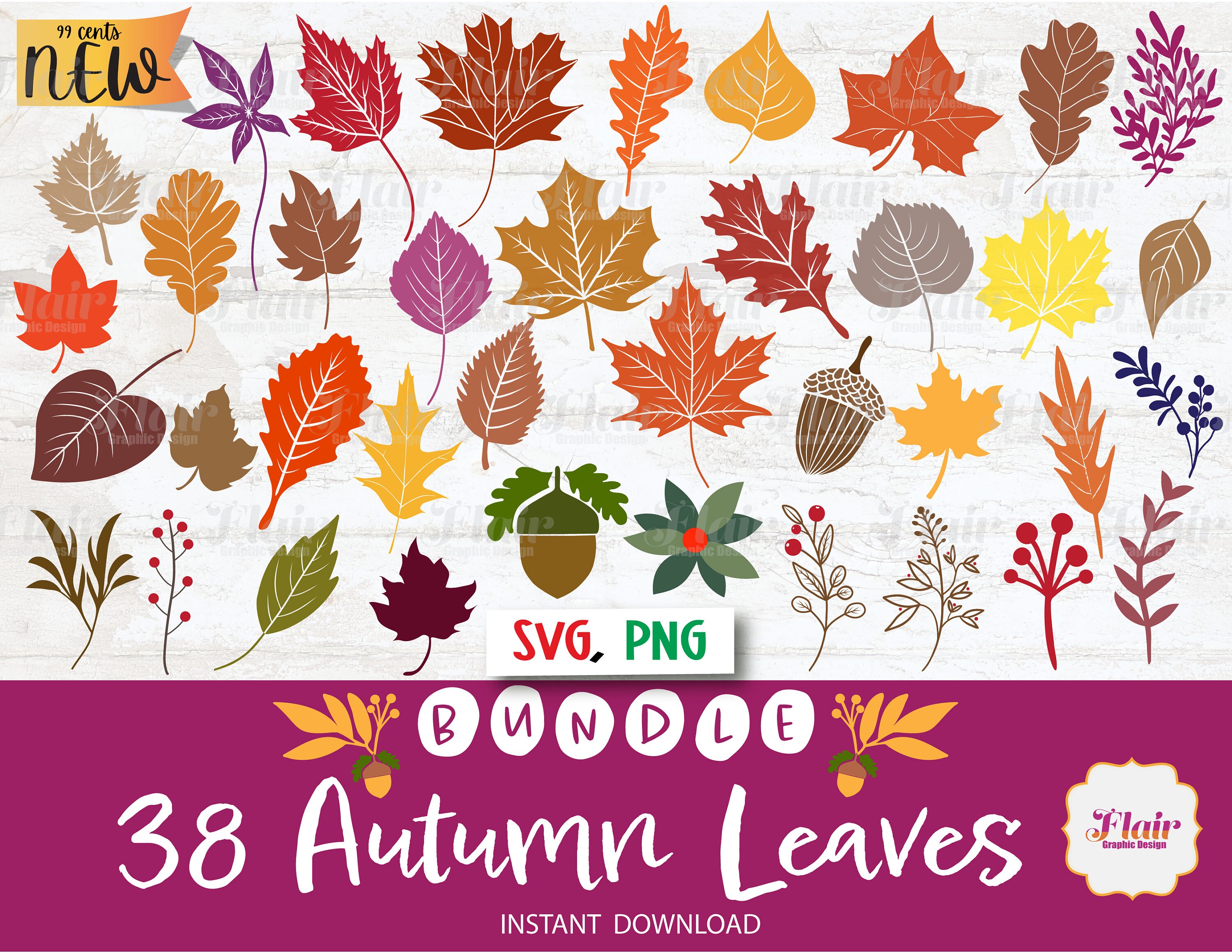 Autumn Leaves SVG PNG Bundle Digital Clipart Fall Leaf - Etsy