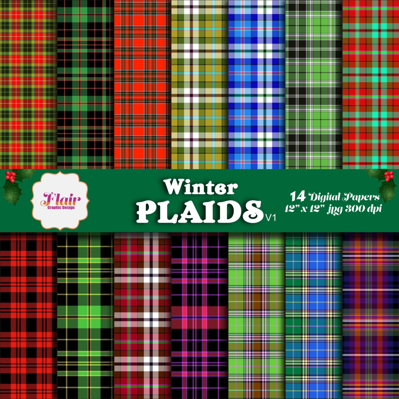 WINTER PLAIDS Digital Paper, Winter Colors, Christmas Plaid, Scottish ...