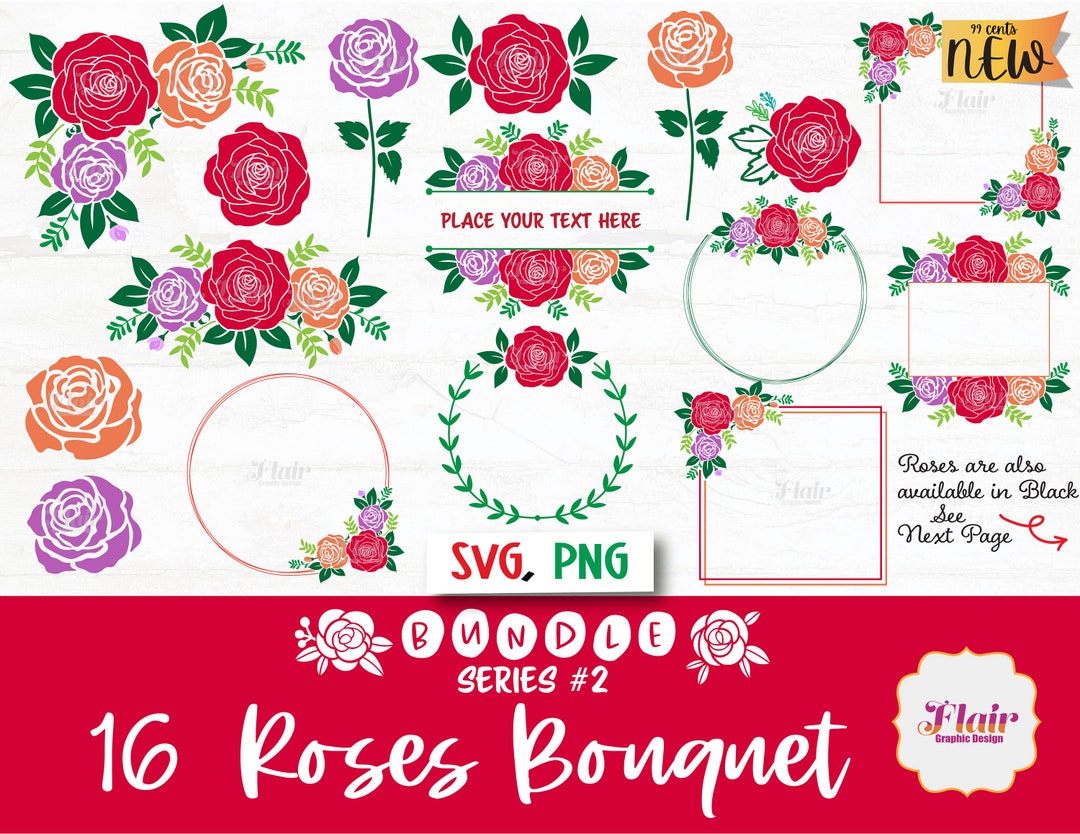 Roses Bouquet Series 2 PNG, SVG Bundle Digital Clipart, Spring Flowers ...